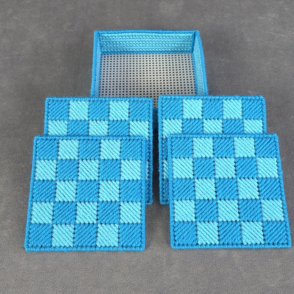 Handmade | Dining | Handmade Plastic Canvas Coasters W Storage Keeper ...